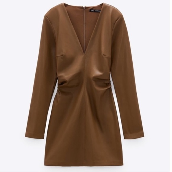 Zara | Dresses | Nwot Zara Faux Leather Shoulder Pad Mini Dress Size Xs ...